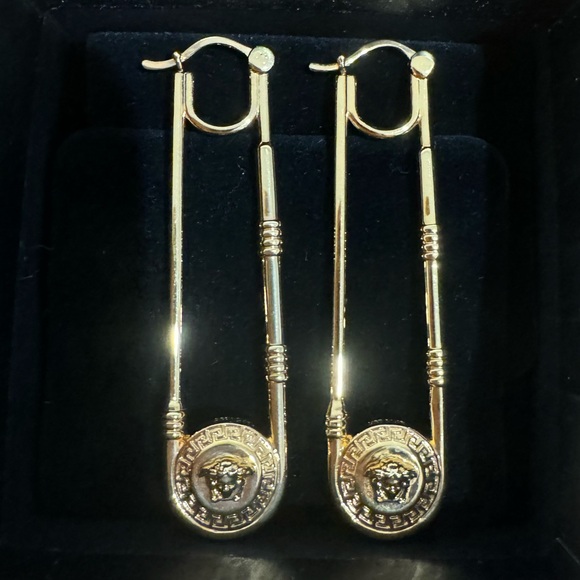 Versace | Jewelry | New Versace Gold Safety Pin Earrings | Poshmark